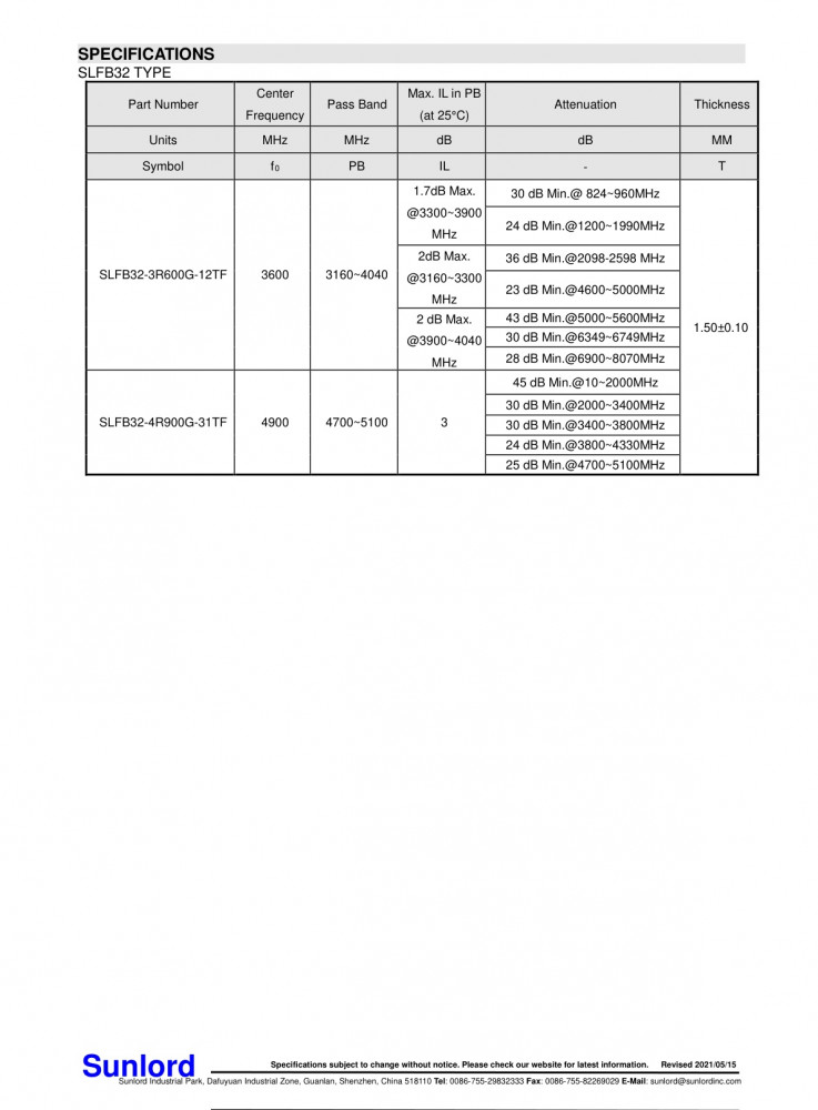 Sunlord SLFB filter datasheet page 8