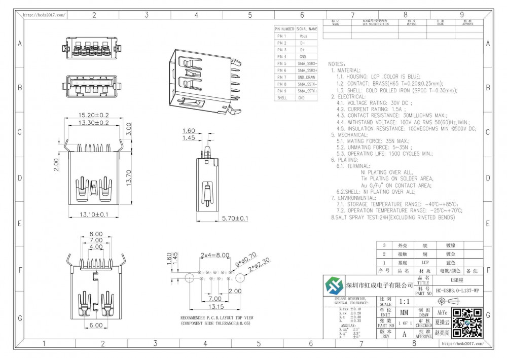 HC-USB3.0-L137-WP technical drawing page 1