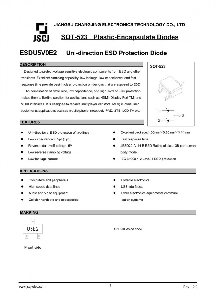 ESDU5V0E2 datasheet page 1