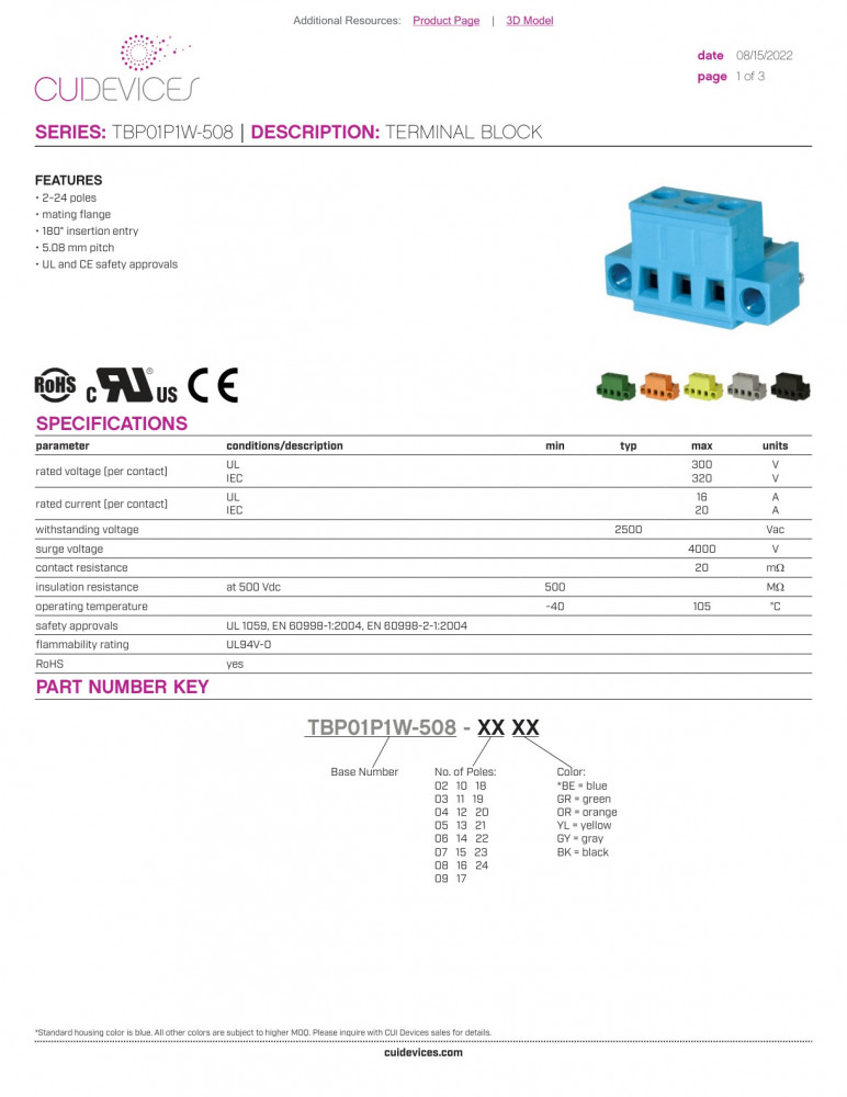TBP01P1W-508 product documentation page 1