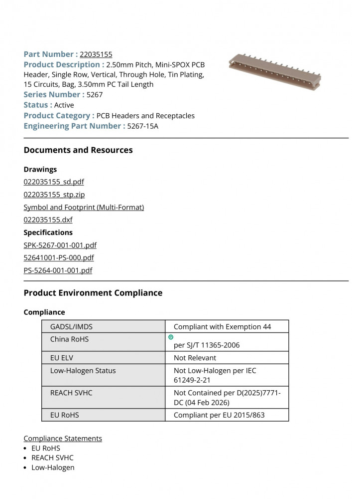 MOLEX 22035155 product drawing preview 1