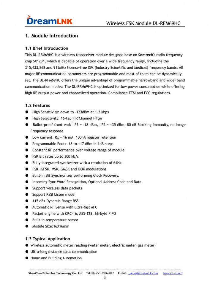 DL-RFM69HC-915M datasheet page 3