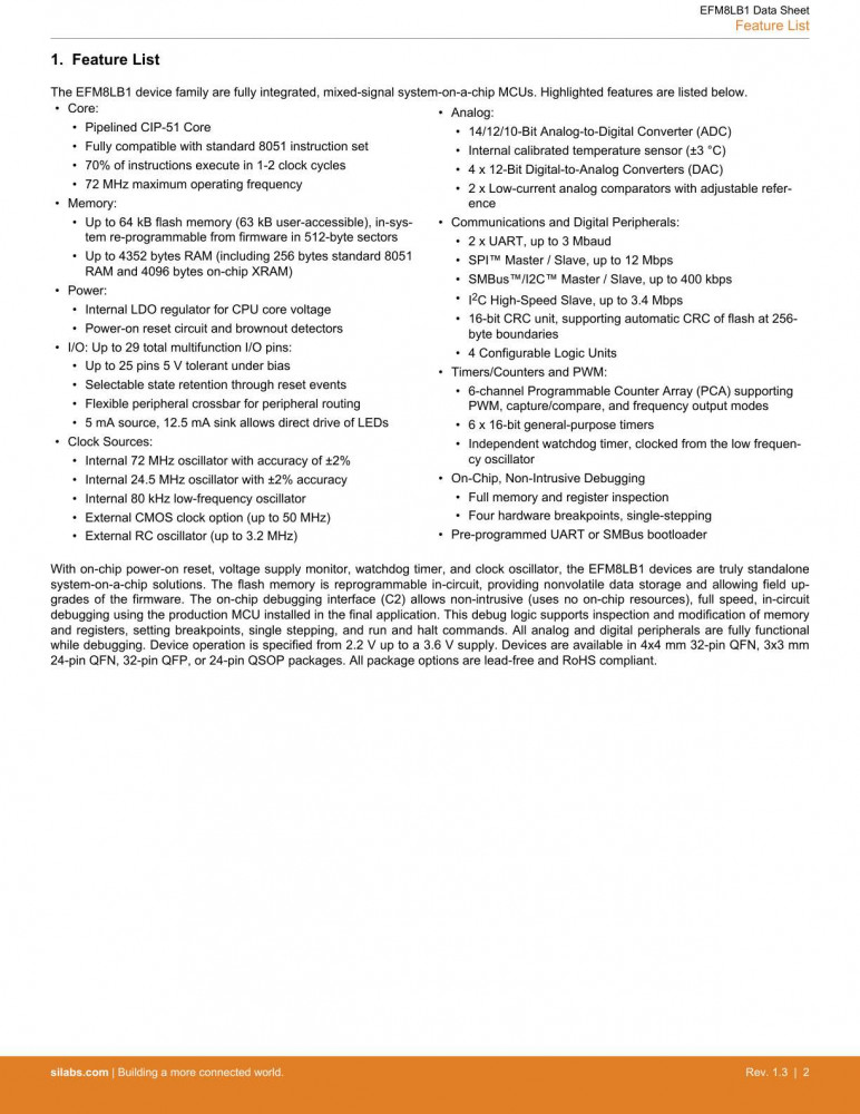 EFM8LB1 datasheet page 2