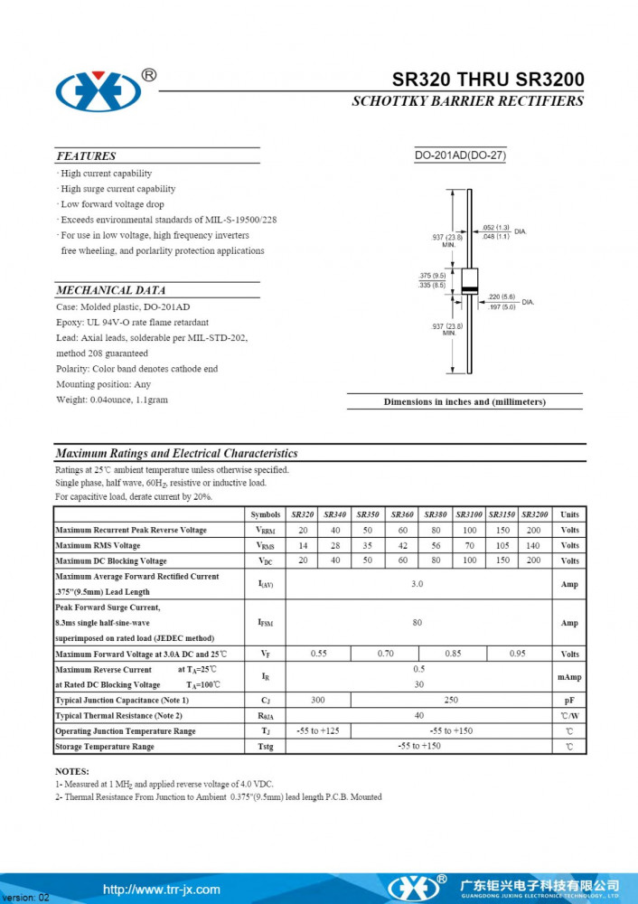 JUXING SR3200 datasheet page 1