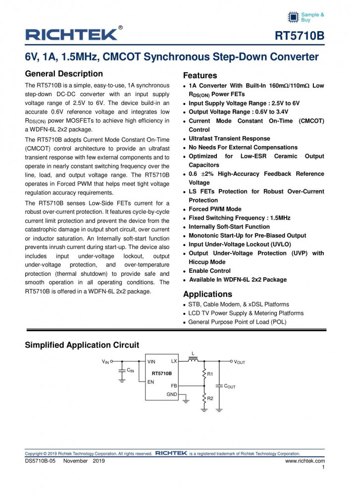 RT5710B datasheet page 1