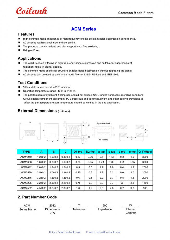 COILANK ACM Series datasheet page 1