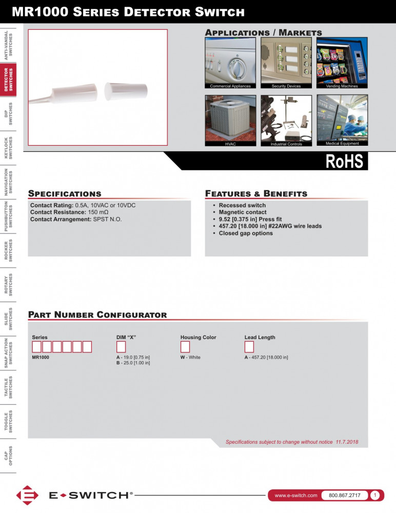 E-Switch MR1000 series datasheet page 1