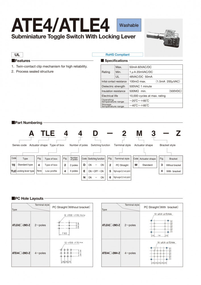ATLE subminiature toggle switch document page 1