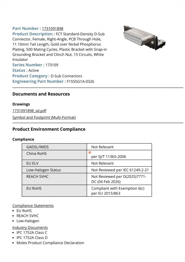 MOLEX 1731091898 product drawing page 1