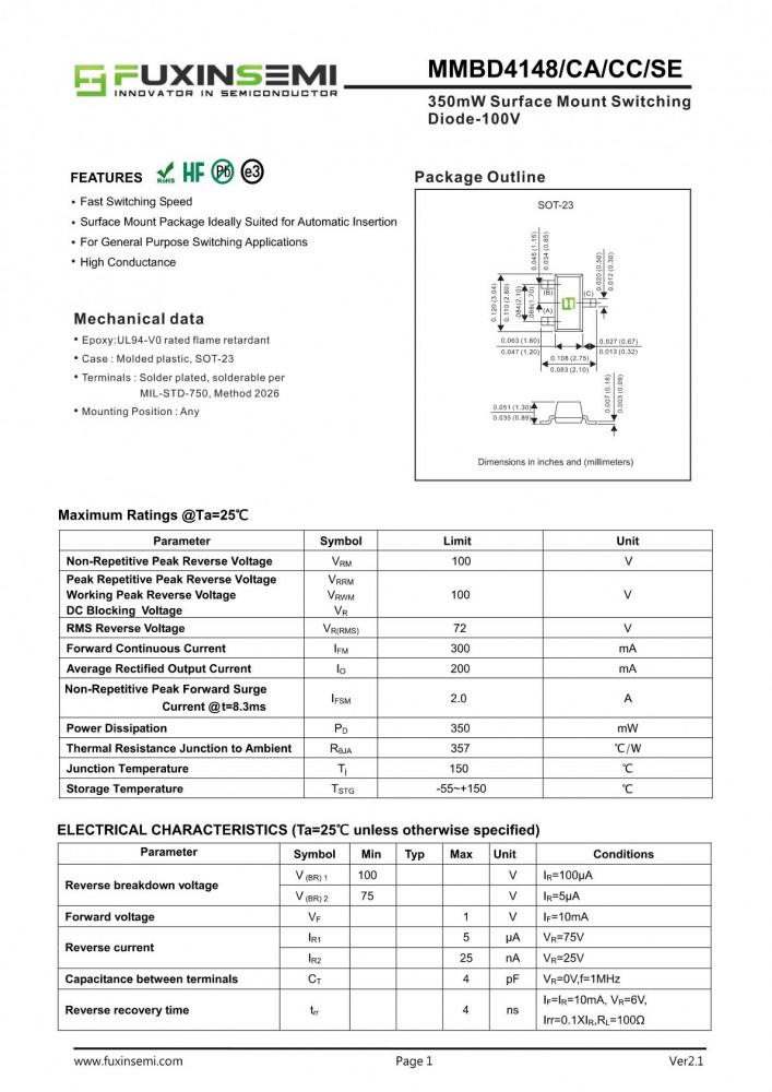 MMBD4148CC technical document page 1