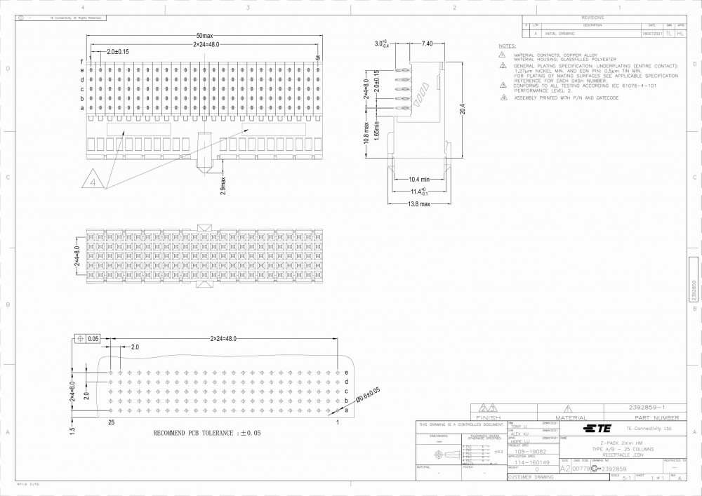 TE Connectivity 2392859-1 controlled drawing preview