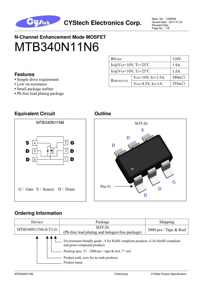 MTB340N11N6 datasheet page 1