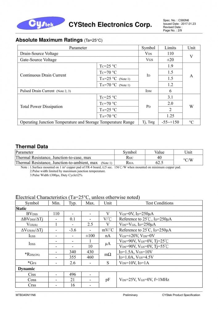 MTB340N11N6 datasheet page 2