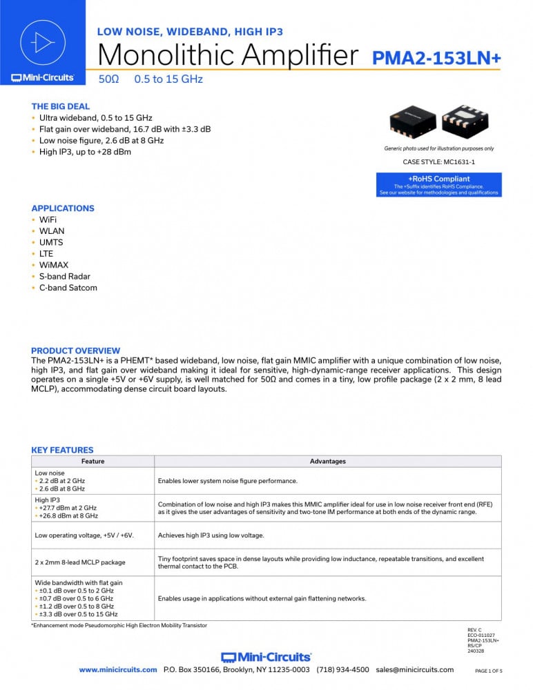 PMA2-153LN+ datasheet page 1