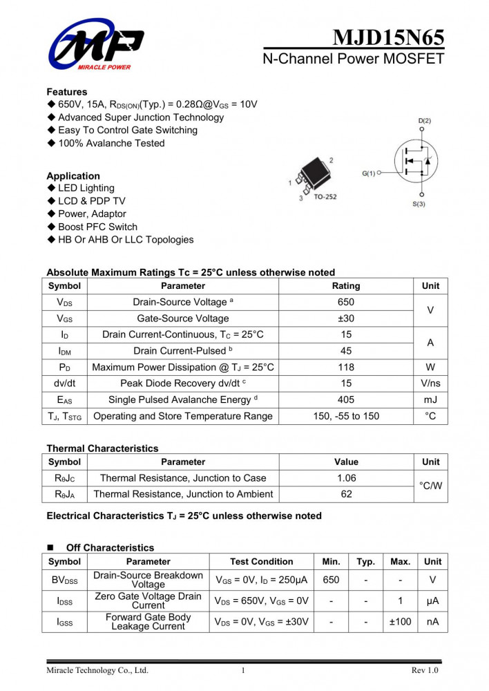 MJD15N65 datasheet page 1