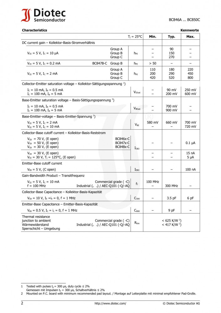 DIOTEC BC846A to BC850C datasheet page 2