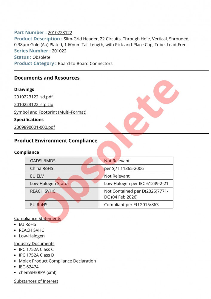 Molex 2010223122 document image, page 1