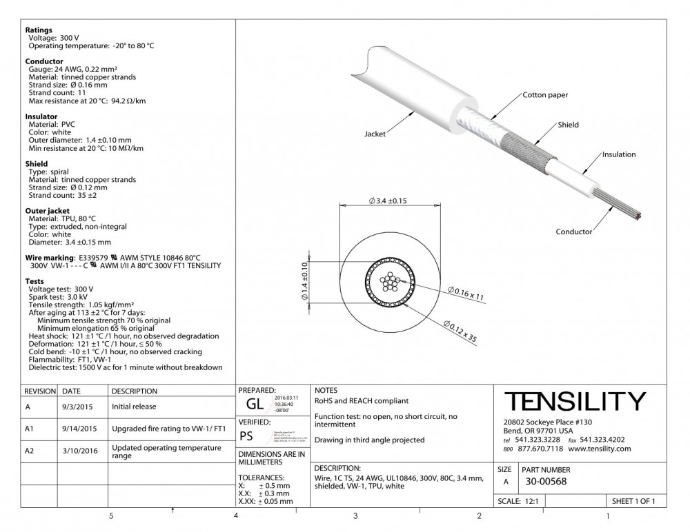 Tensility 30-00568 product drawing and specification sheet
