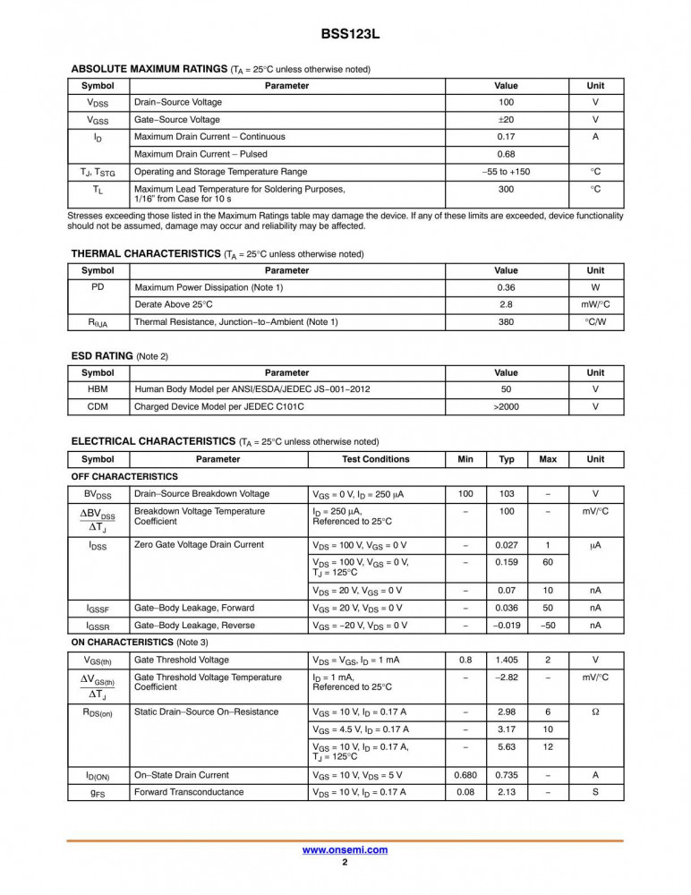 BSS123L datasheet page 2