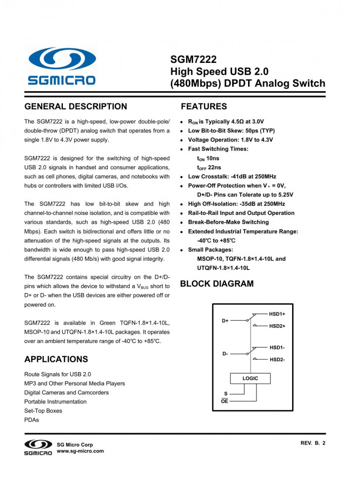 SGM7222 datasheet page 1