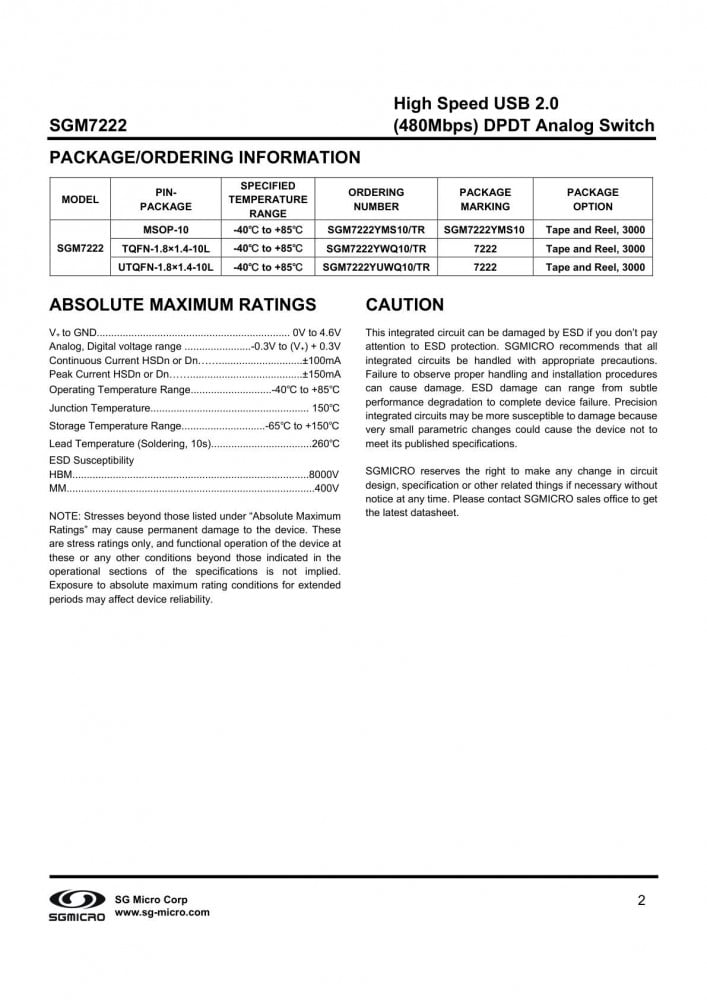 SGM7222 datasheet page 2