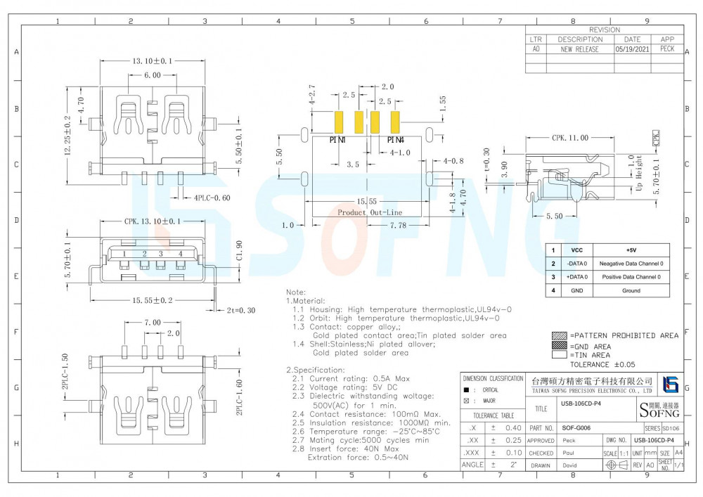 SOFNG USB-106CD-P4 technical document preview