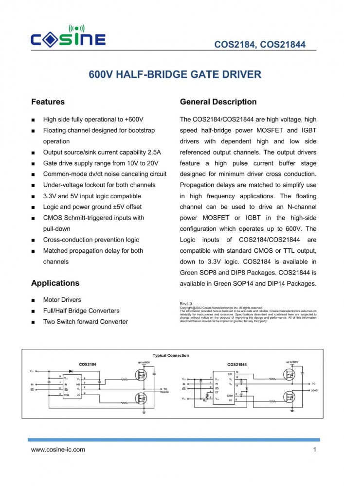 COS2184S datasheet page 1