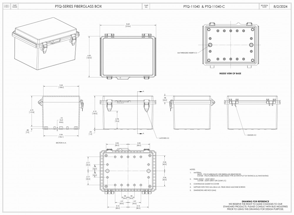 PTQ-11040-C enclosure technical drawing