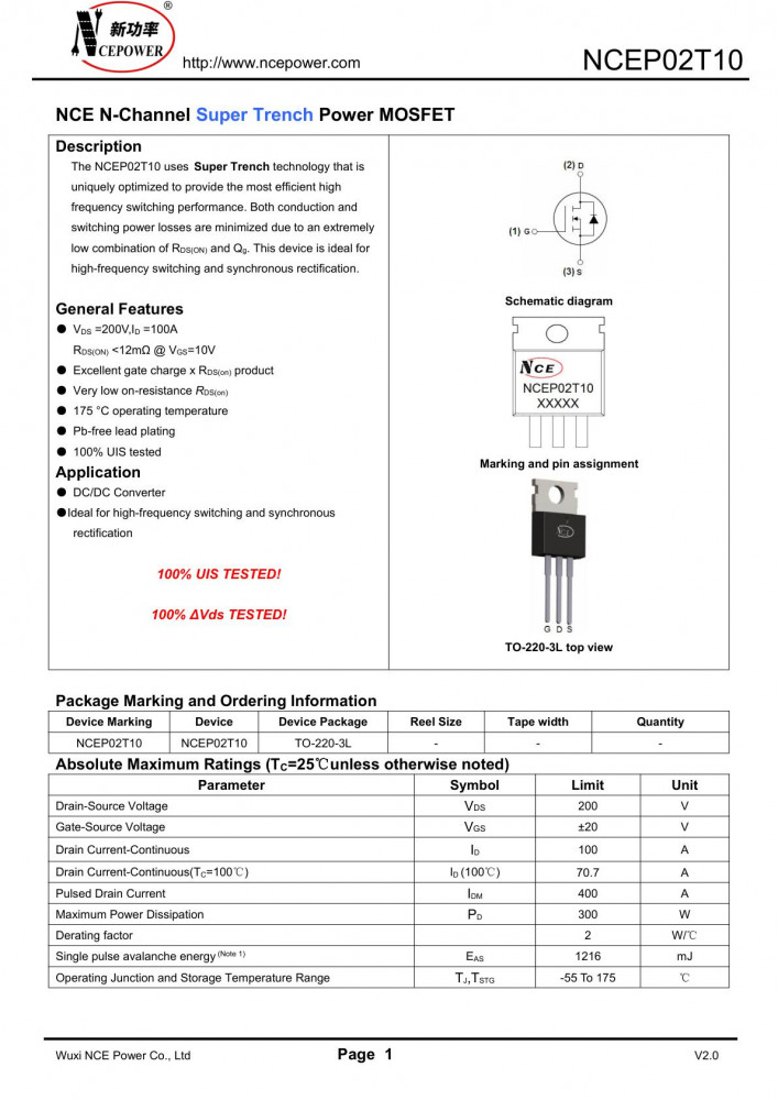 NCEP02T10 datasheet page 1