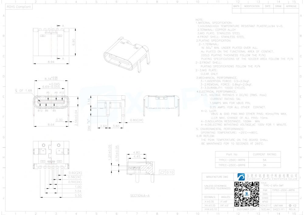 TYPEC-250C-ARP6 manufacture drawing page 1