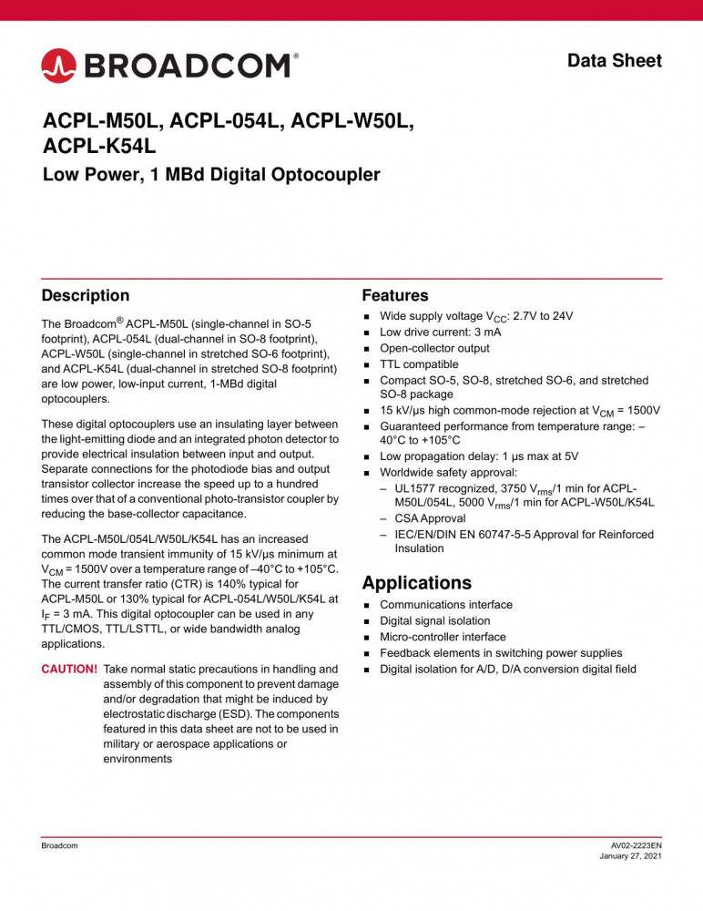 ACPL-054L datasheet page 1