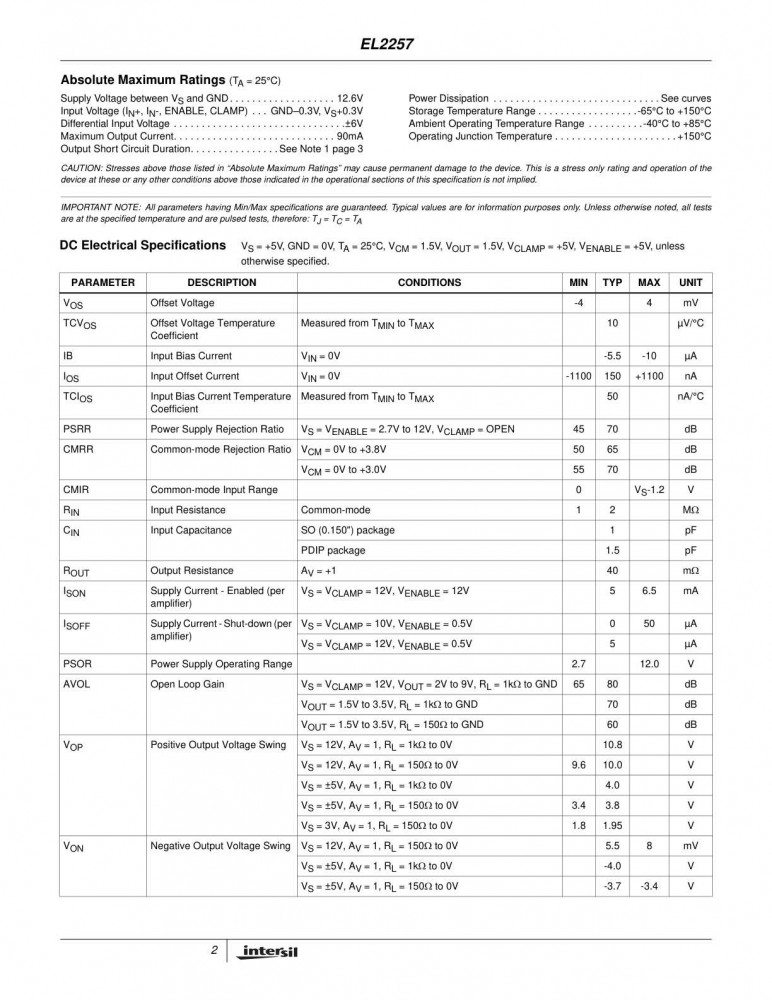 EL2257CN-02 datasheet page 2