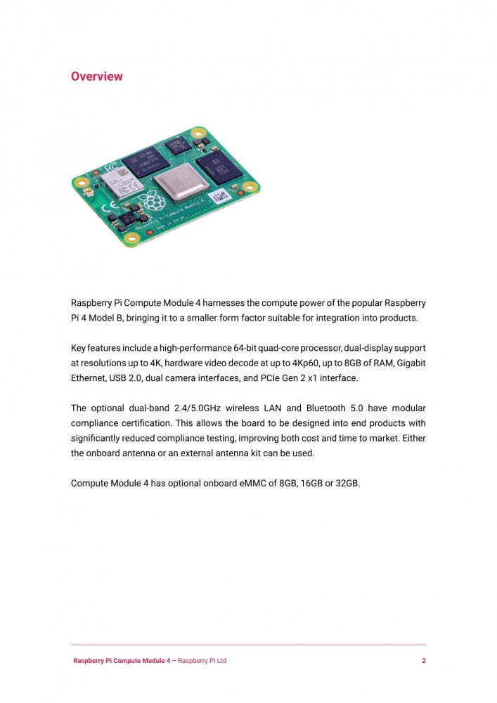 Raspberry Pi Compute Module 4 documentation page 2