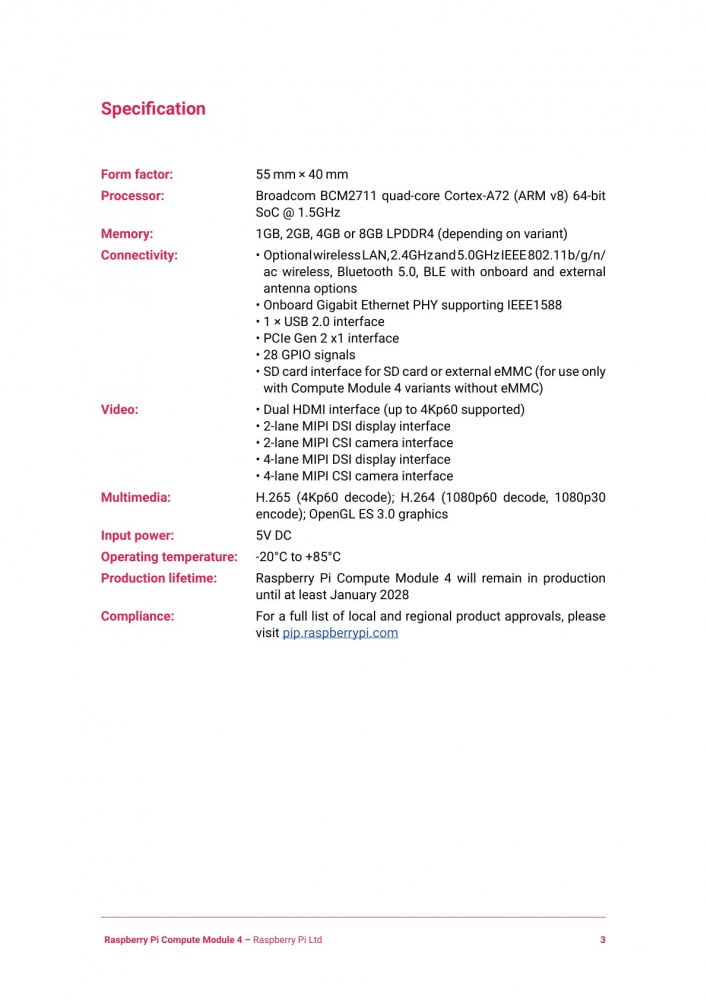 Raspberry Pi Compute Module 4 documentation page 3