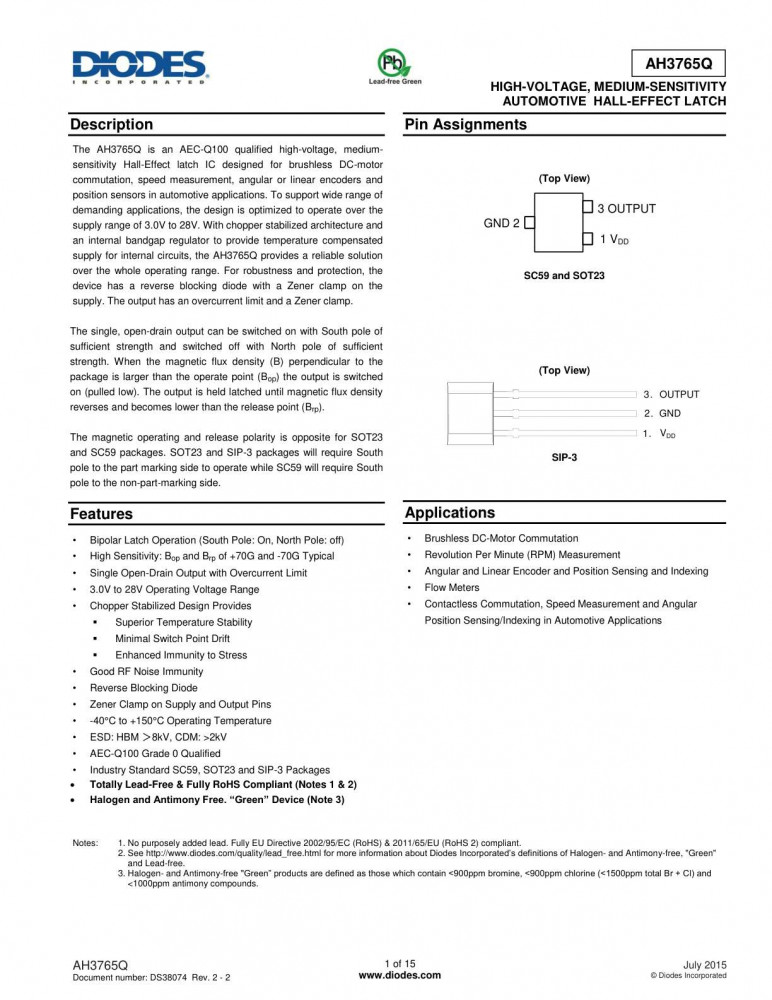 AH3765Q datasheet page 1