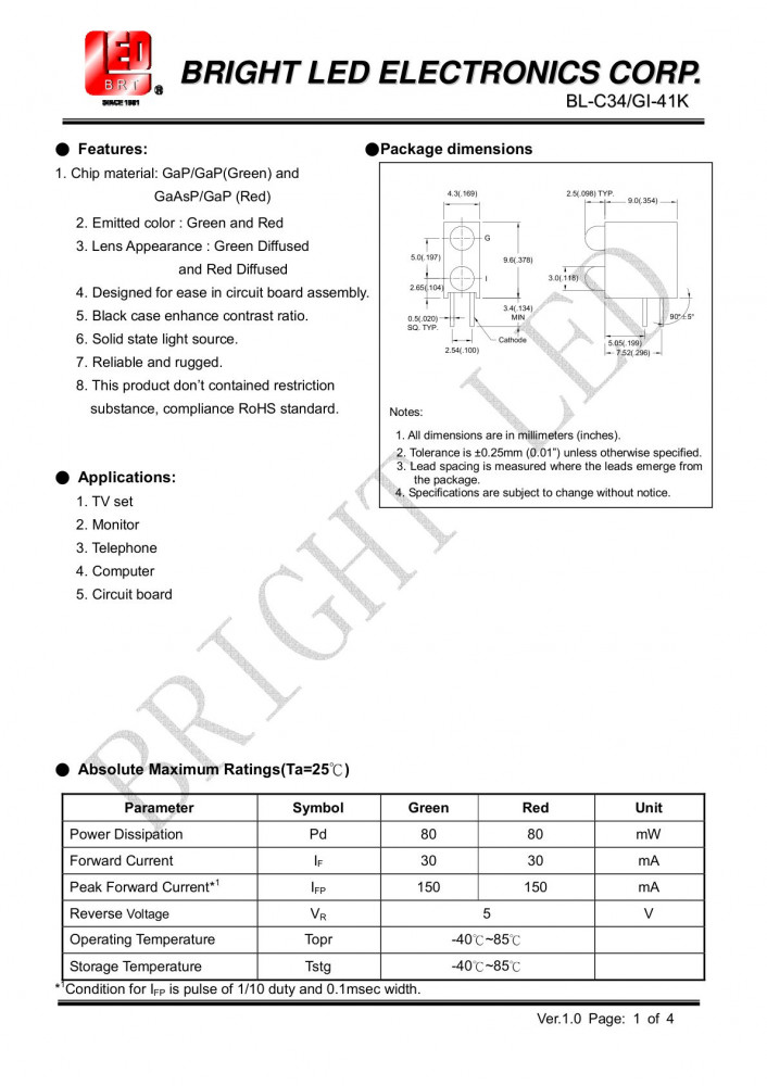 BL-C34-GI-41K datasheet page 1