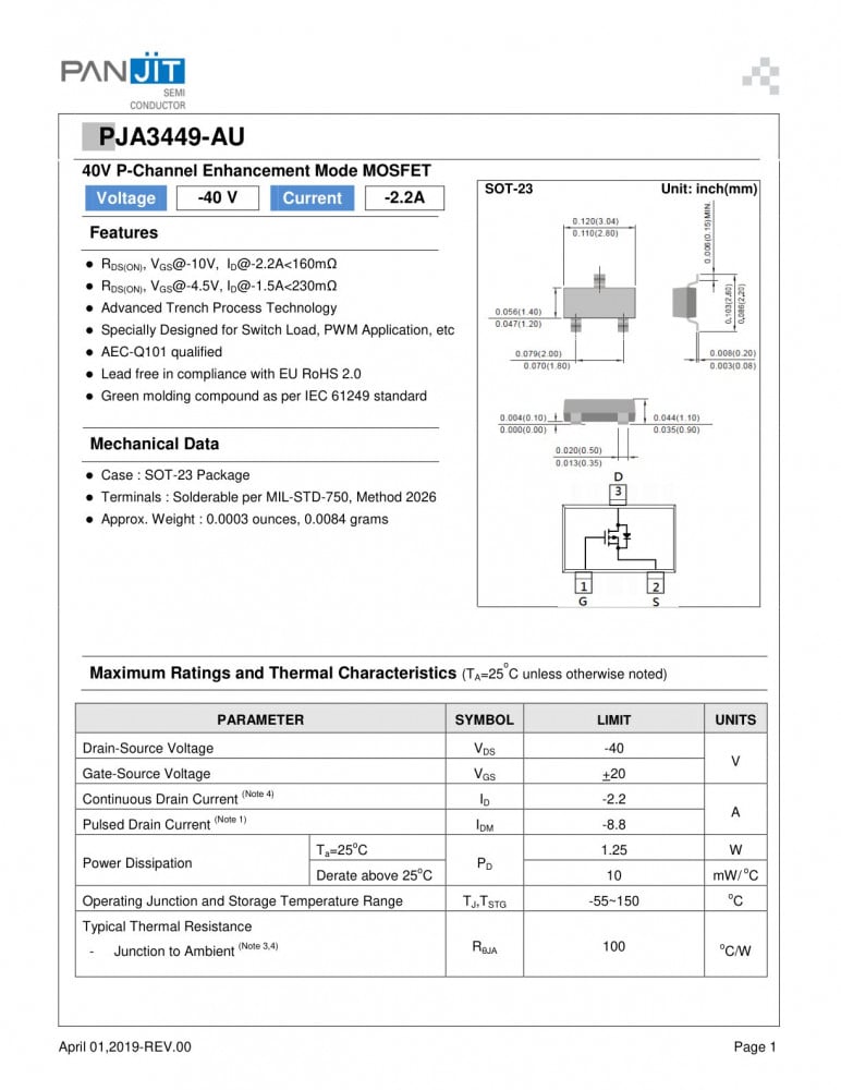 PJA3449-AU datasheet page 1