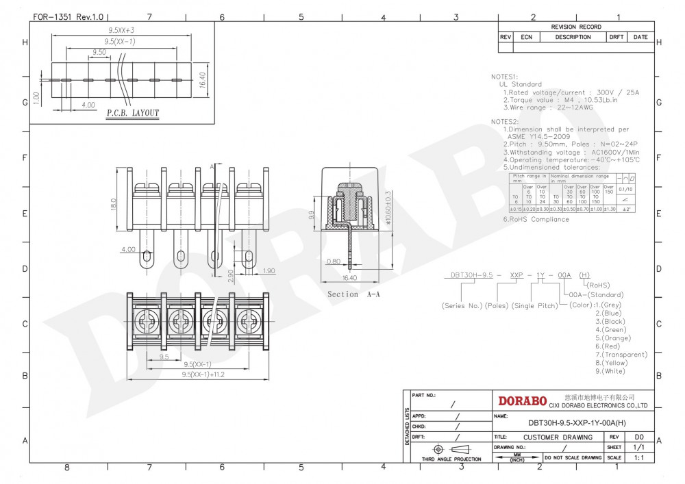 DORABO DBT30H-9.5-10P-BK-P technical document