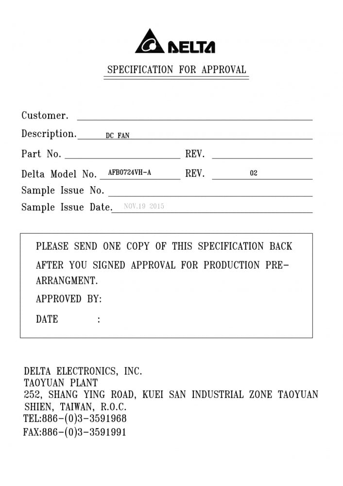 AFB0724VH-A specification page 1
