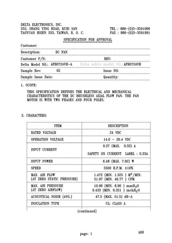 AFB0724VH-A specification page 2