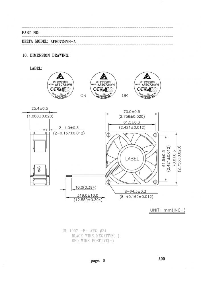 AFB0724VH-A label drawing page