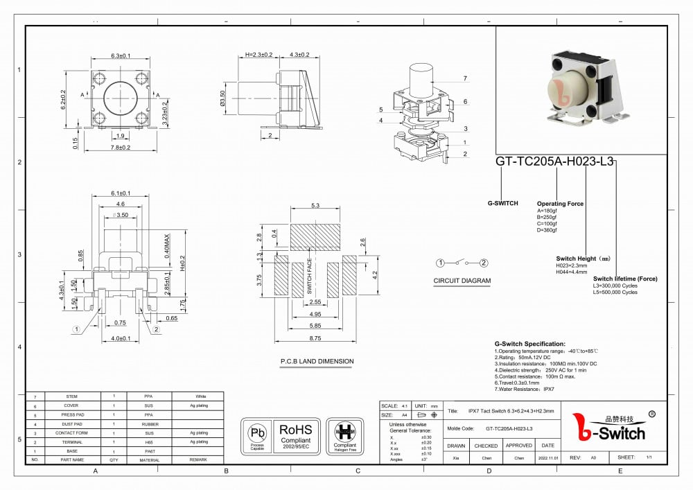 GT-TC205A-H023-L3 technical document page