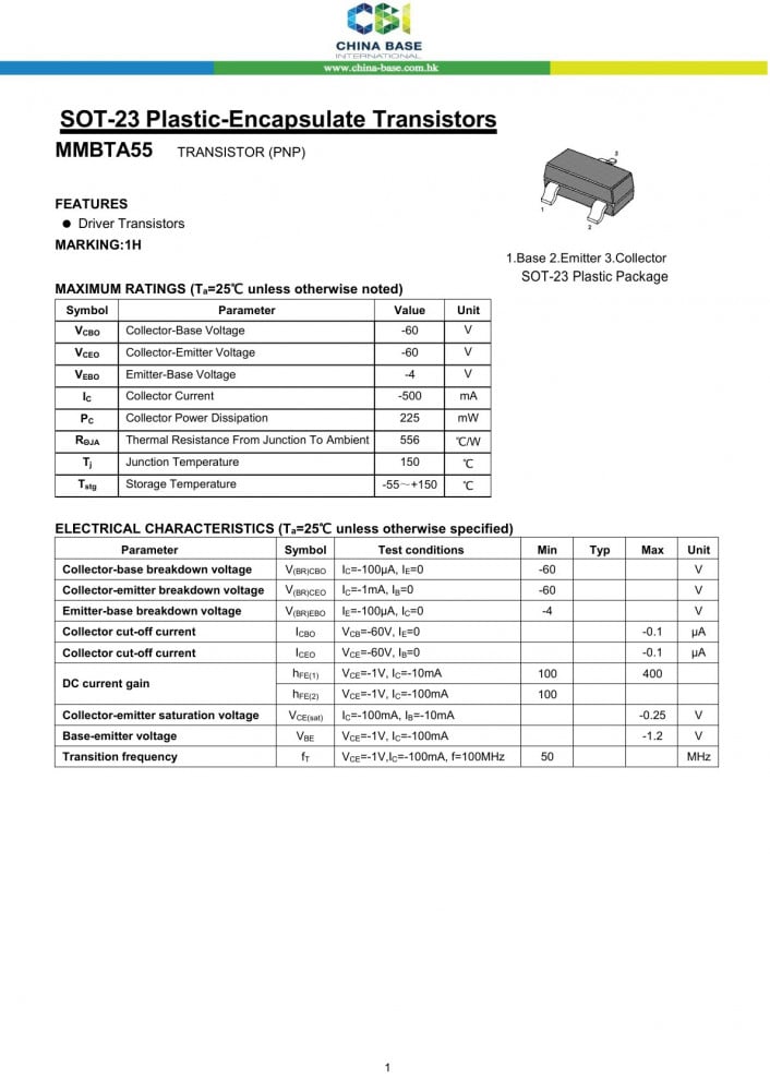 CBI MMBTA55 datasheet page 1