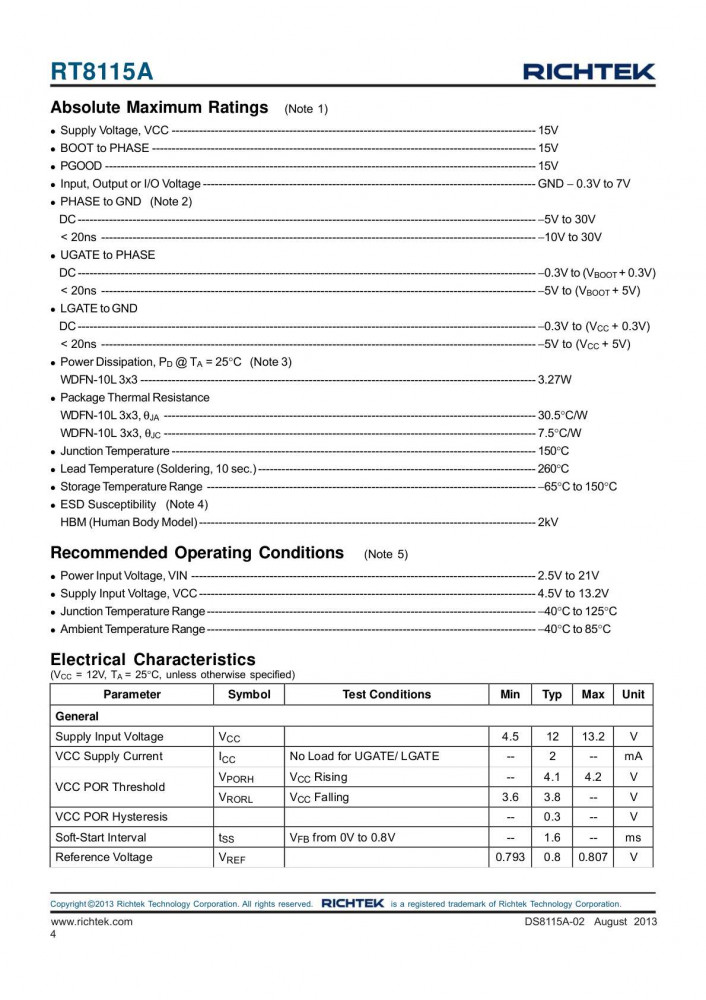 RT8115A datasheet page 4