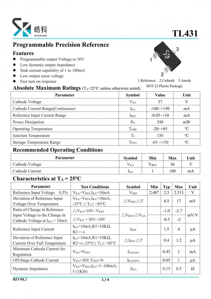 Shikues TL431 datasheet page 1