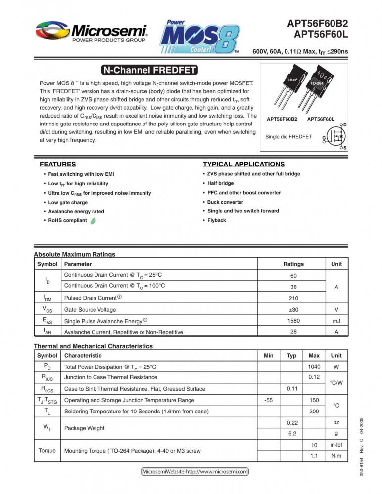 APT56F60B2 technical document page 1
