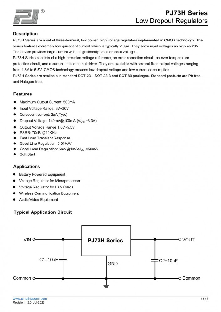 PJ73HM50SQ datasheet page 1