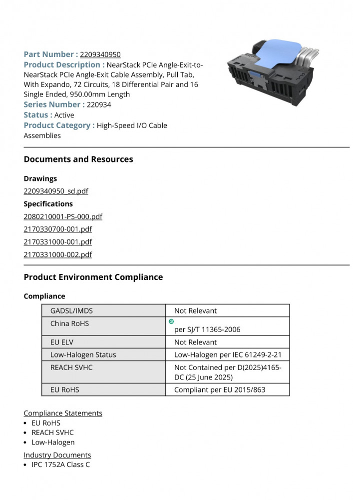 MOLEX 2209340950 technical document page 1