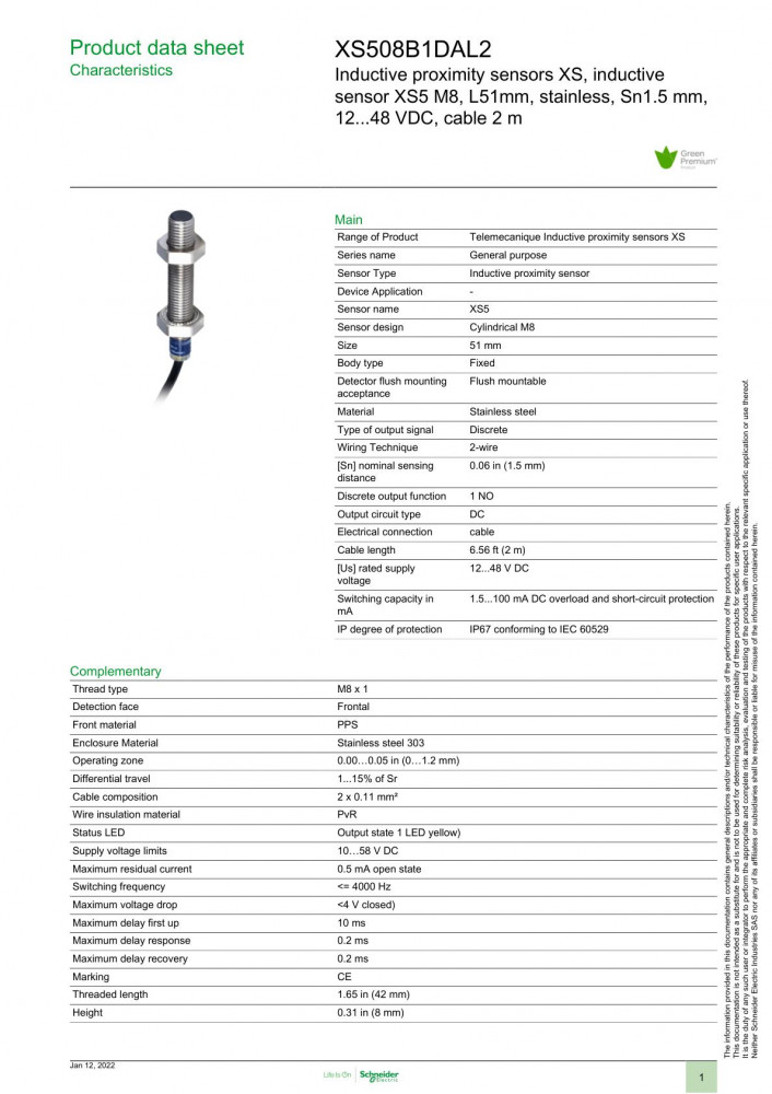 XS508B1DAL2 technical document page 1