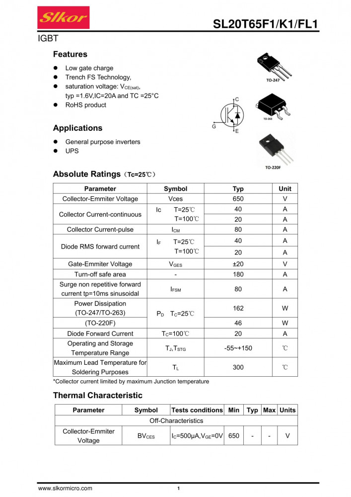 SL20T65K1 datasheet page 1